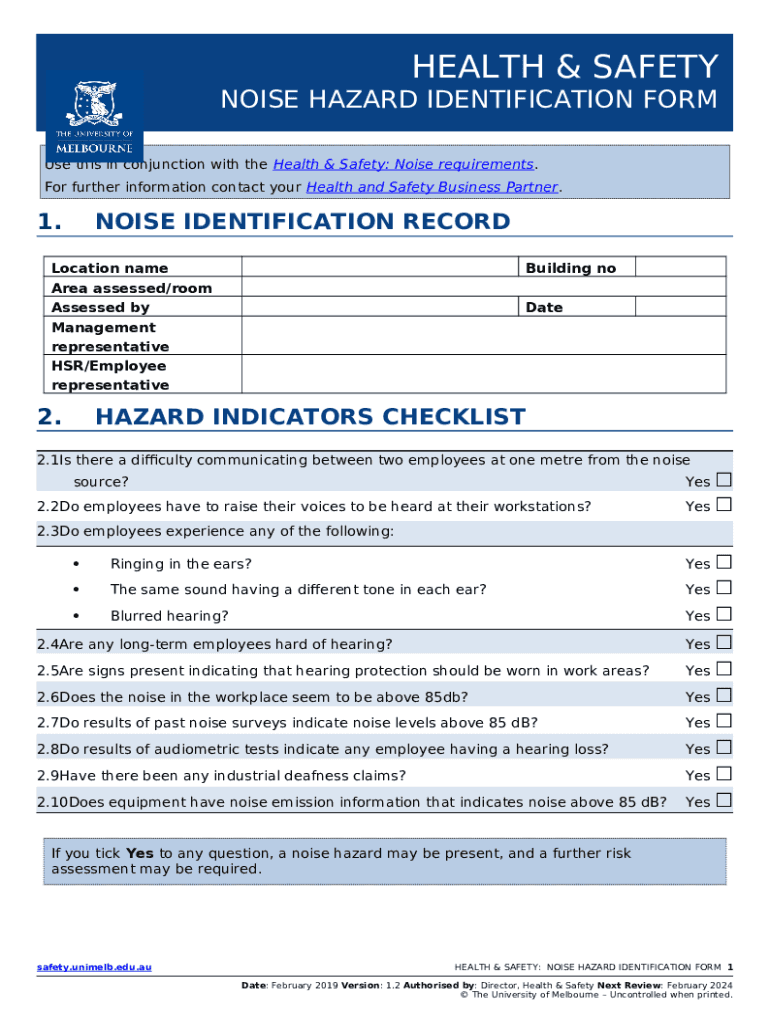 Noise Hazard Identification Form - Blank Fillable Template | Fill Out ...