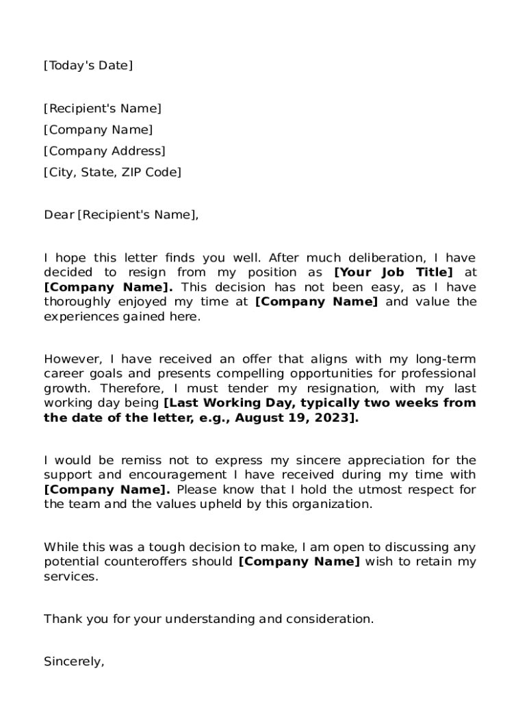 A Perfect Resignation Letter Templates Doc Template | pdfFiller