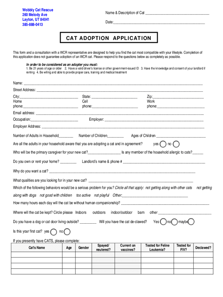 Fillable Online Wobbly Cat Rescue is mostly a 1-person operation, and ...
