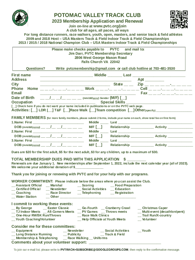 Potomac Valley Track Club - Join Doc Template | pdfFiller