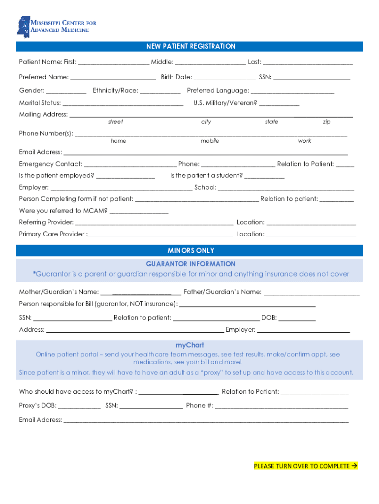 Fillable Online New Patient Registration Form - The Manor Surgery Fax ...