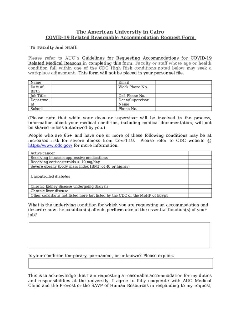 COVID-19 Related Reasonable Accommodation Request - documents aucegypt Doc Template | pdfFiller