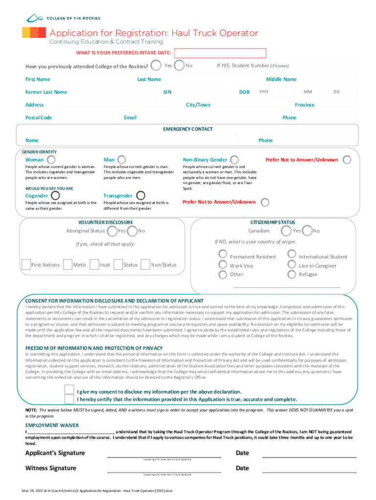 Fillable Online Application for Registration: Haul Truck Operator Fax ...