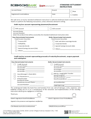 Fillable Online STANDARD SETTLEMENT INSTRUCTION Fax Email Print - pdfFiller