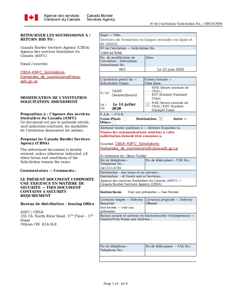 Canada Border Services Agency (CanBorder) / ... Doc Template | pdfFiller