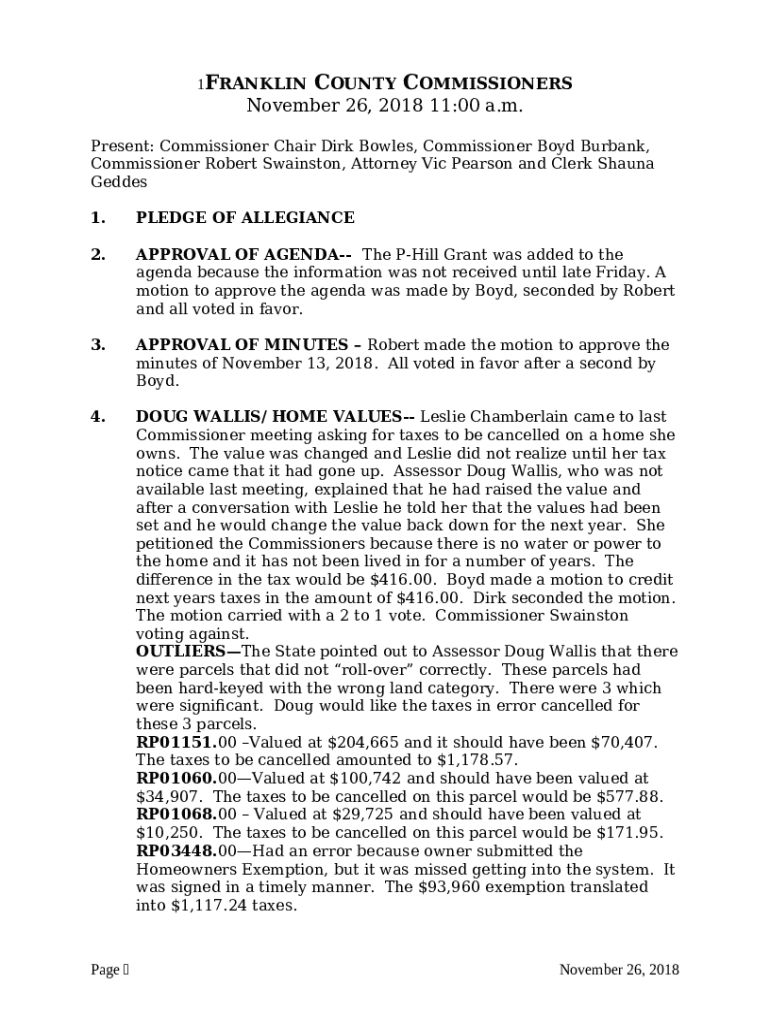 Present: Commissioner Chair Dirk Bowles, Commissioner Boyd Burbank ...