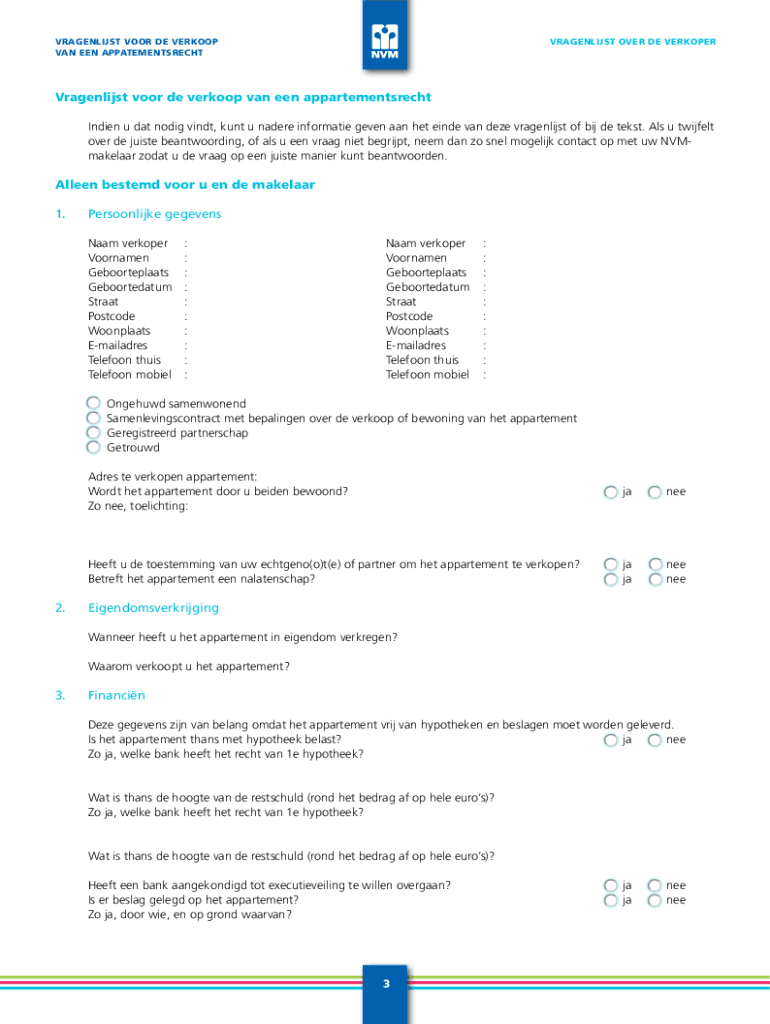 Invulbaar Online Vragenlijst over het appartement inclusief VvE ...