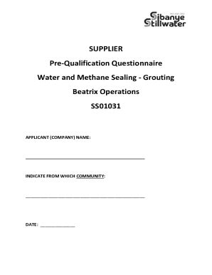 Fillable Online SUPPLIER Pre-Qualification Questionnaire On Site ...