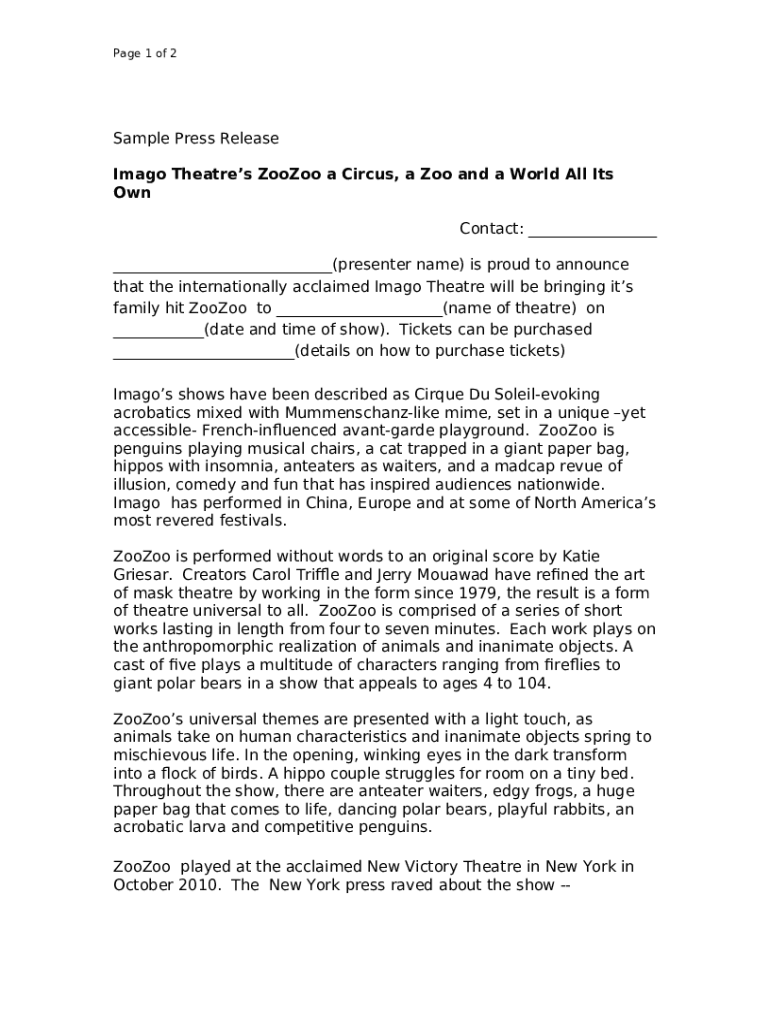 Theater review: Imago Theatre's 'ZooZoo' worth seeing ... Doc Template ...