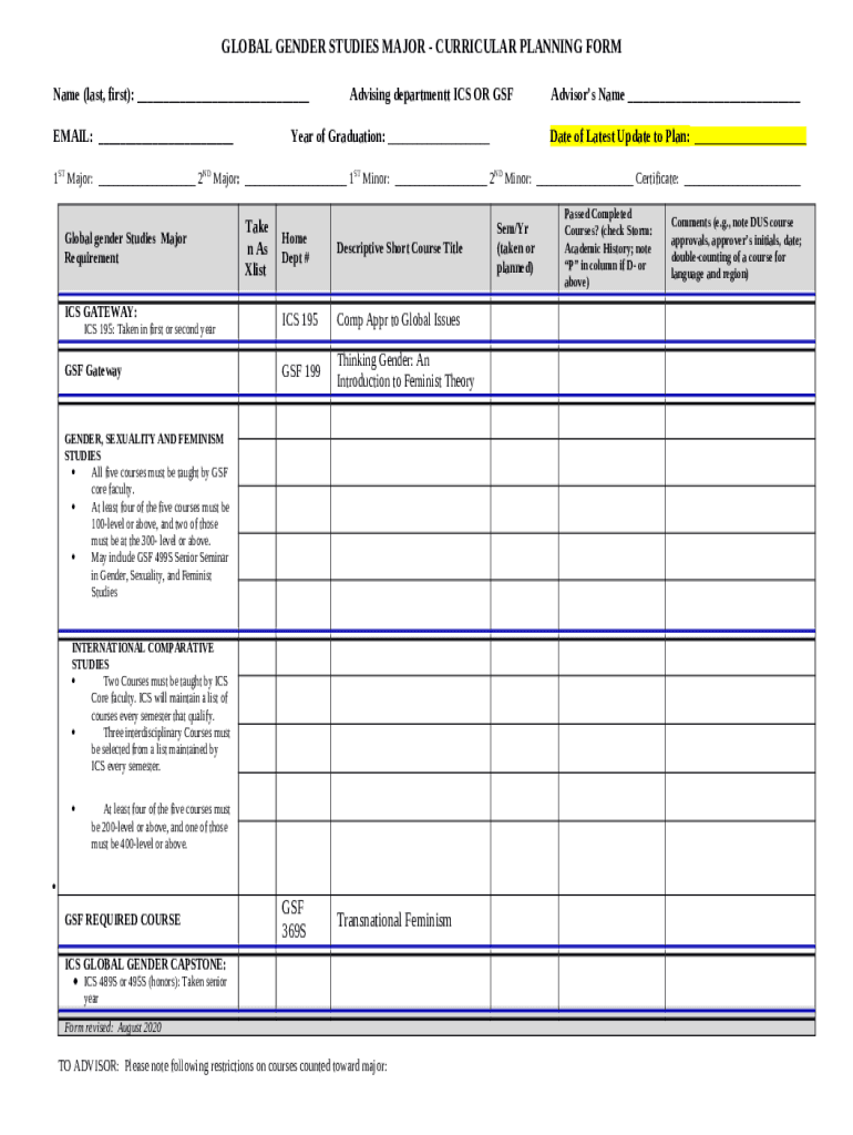 INTERNATIONAL COMPARATIVE STUDIES CURRICULUM -MAJORS ONLY Doc Template | pdfFiller