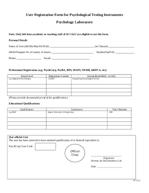 User Registration for Psychological Testing ... Doc Template | pdfFiller