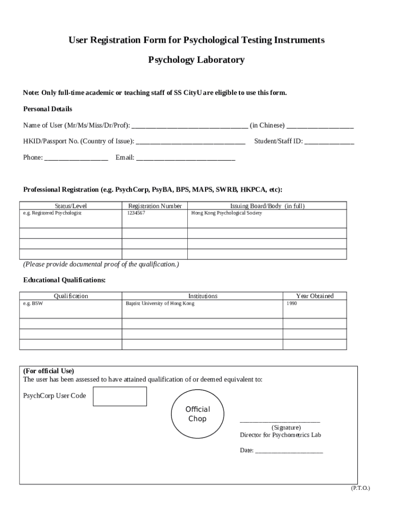 User Registration for Psychological Testing ... Doc Template | pdfFiller