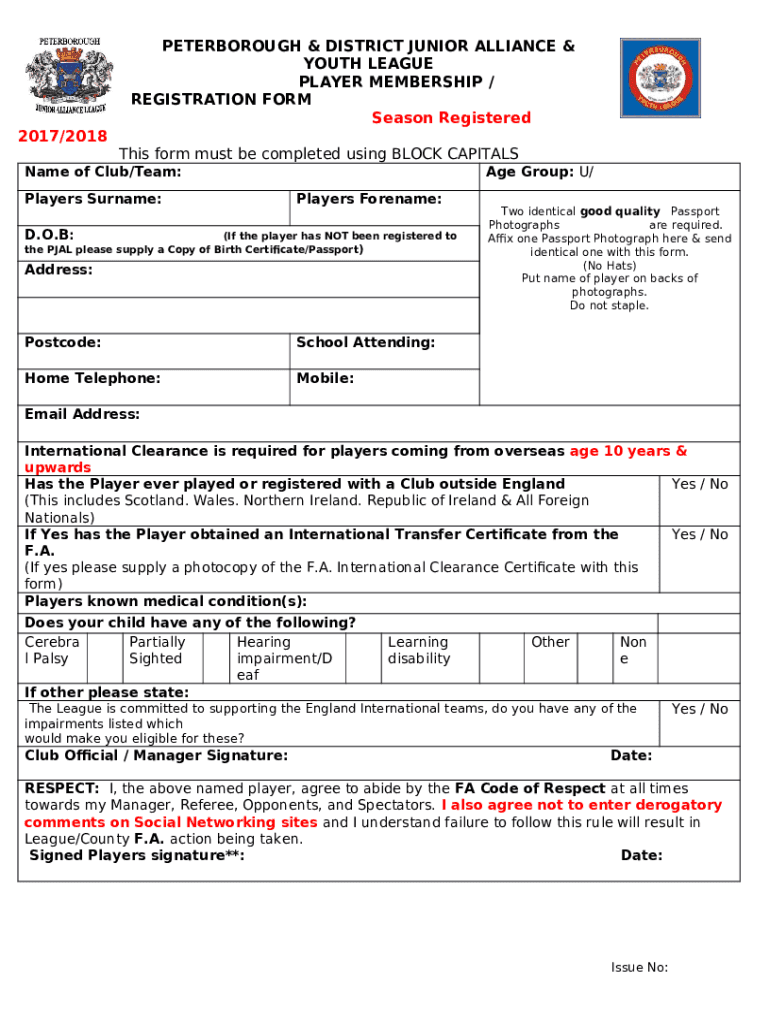 New Jersey Youth Soccer - PLAYER MEMBERSHIP Doc Template | pdfFiller