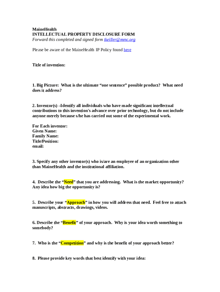 MaineHealth-Intellectual-Property-Disclosure-. ... Doc Template | pdfFiller