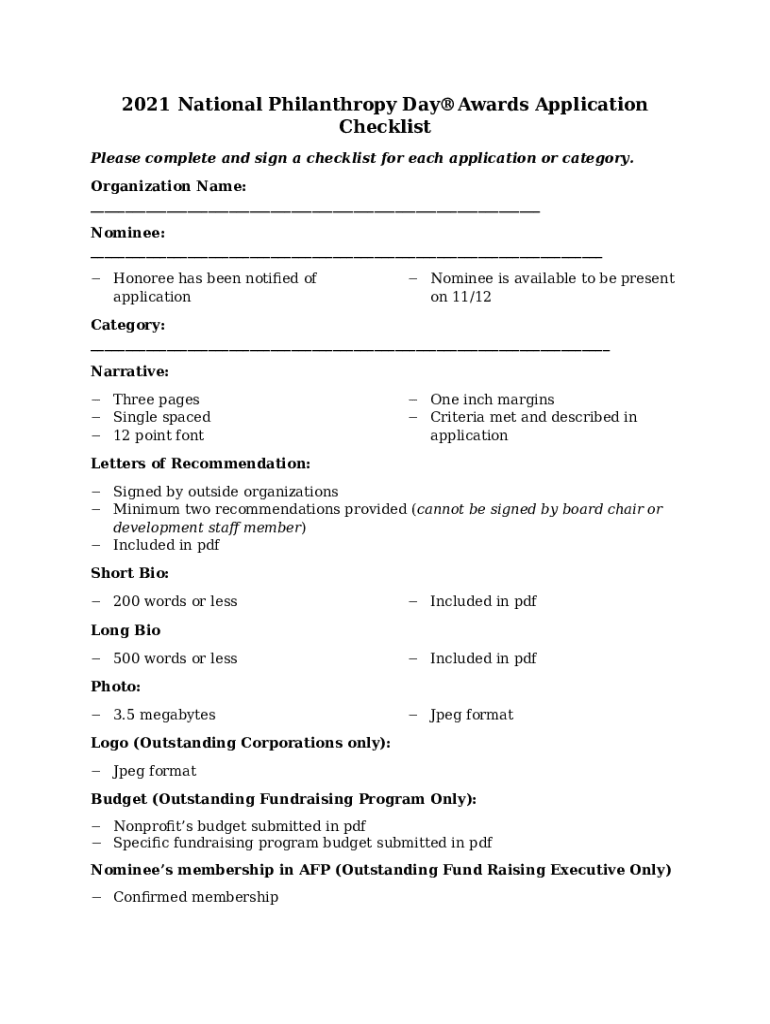 Awards - Submission - National Philanthropy Day Doc Template | pdfFiller