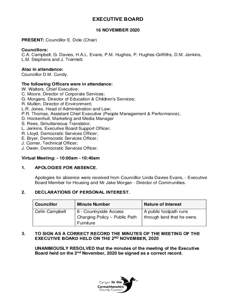 Fillable Online democracy carmarthenshire gov (Public Pack)Agenda ...