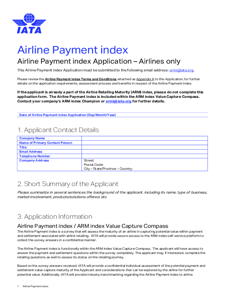 Airline Payment index. Application for Airlines Doc Template | pdfFiller
