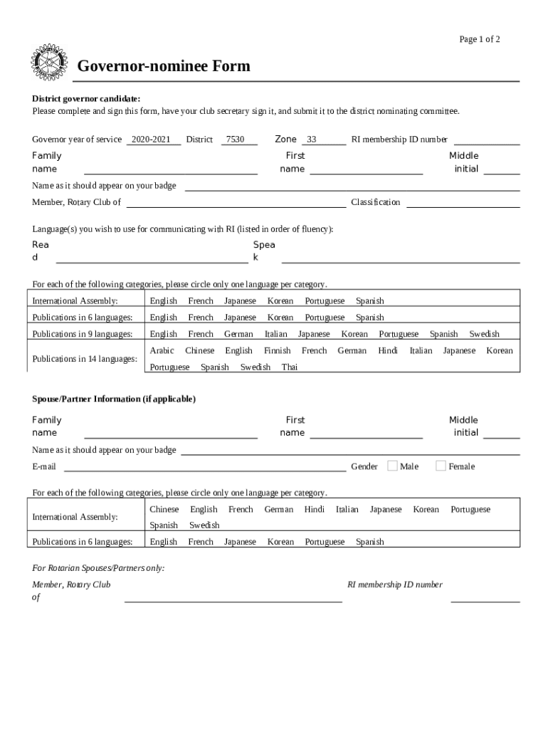 Governor Nominee Doc Template | pdfFiller