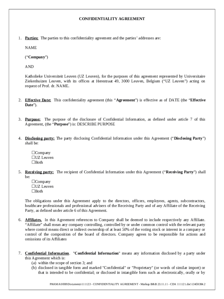 Master confidentiality agreement Doc Template | pdfFiller