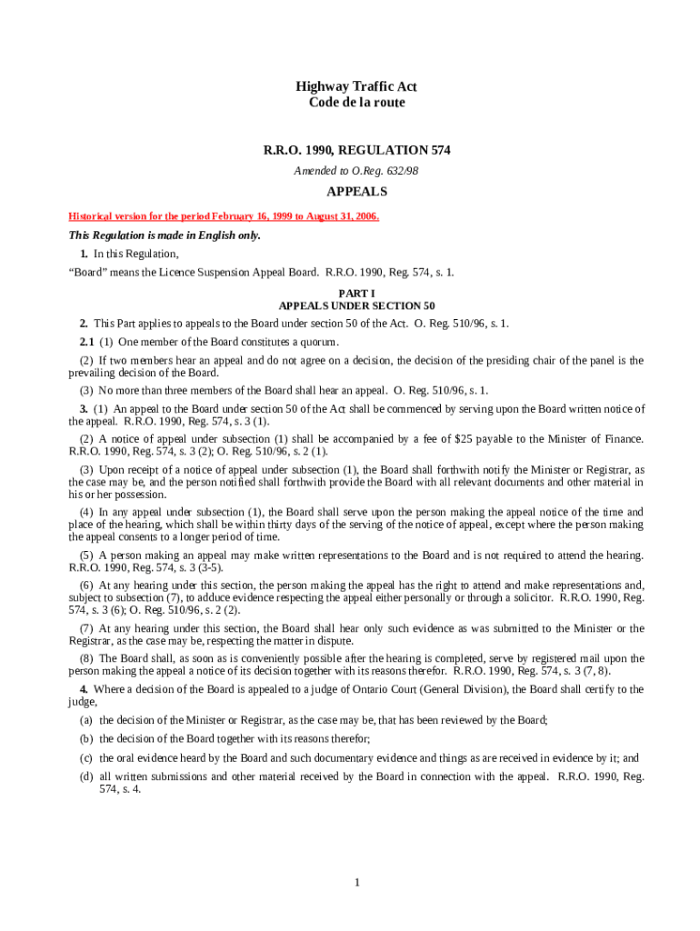Ontario - Highway Traffic Act - Part X Rules of Road Doc Template ...