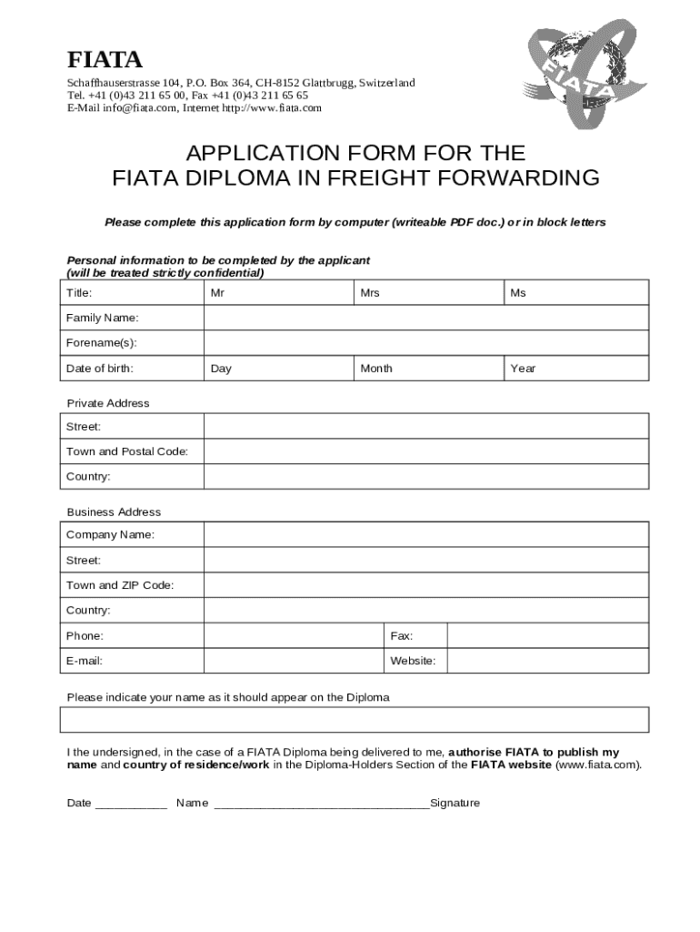 Get the free application for the fiata diploma in freight ... Doc ...