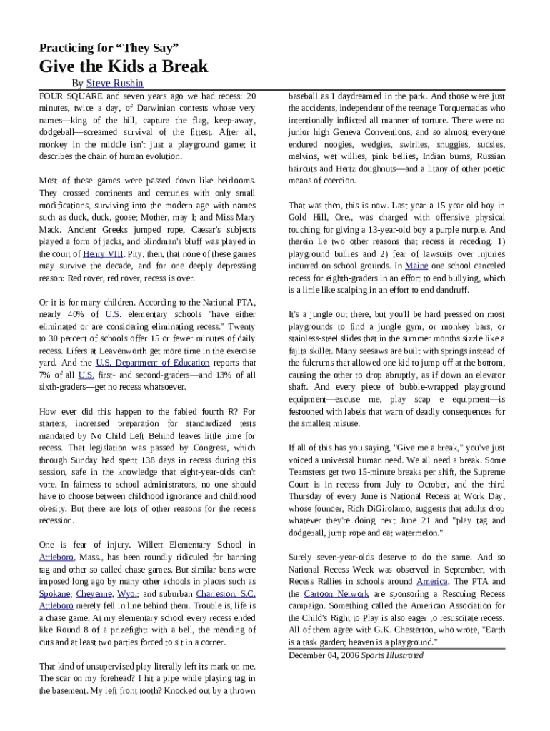 Template argumentative practice give kids a break ap 2020 ... Doc ...