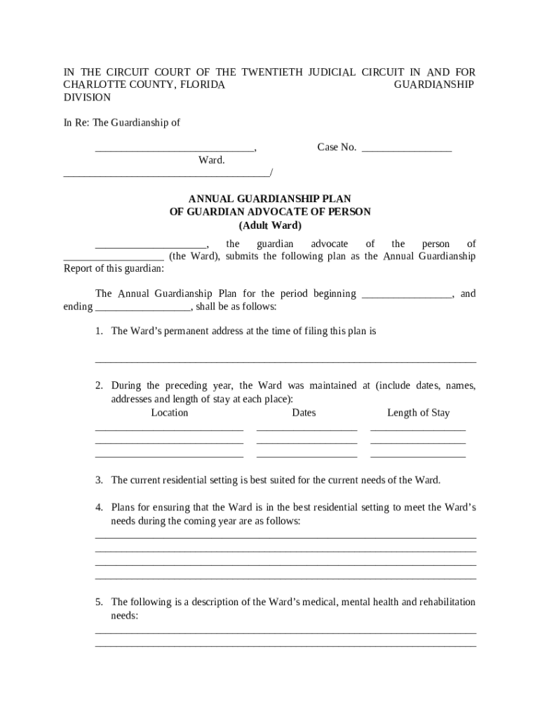Annual Guardianship Plan of Guardian Advocate of Person ... Doc ...