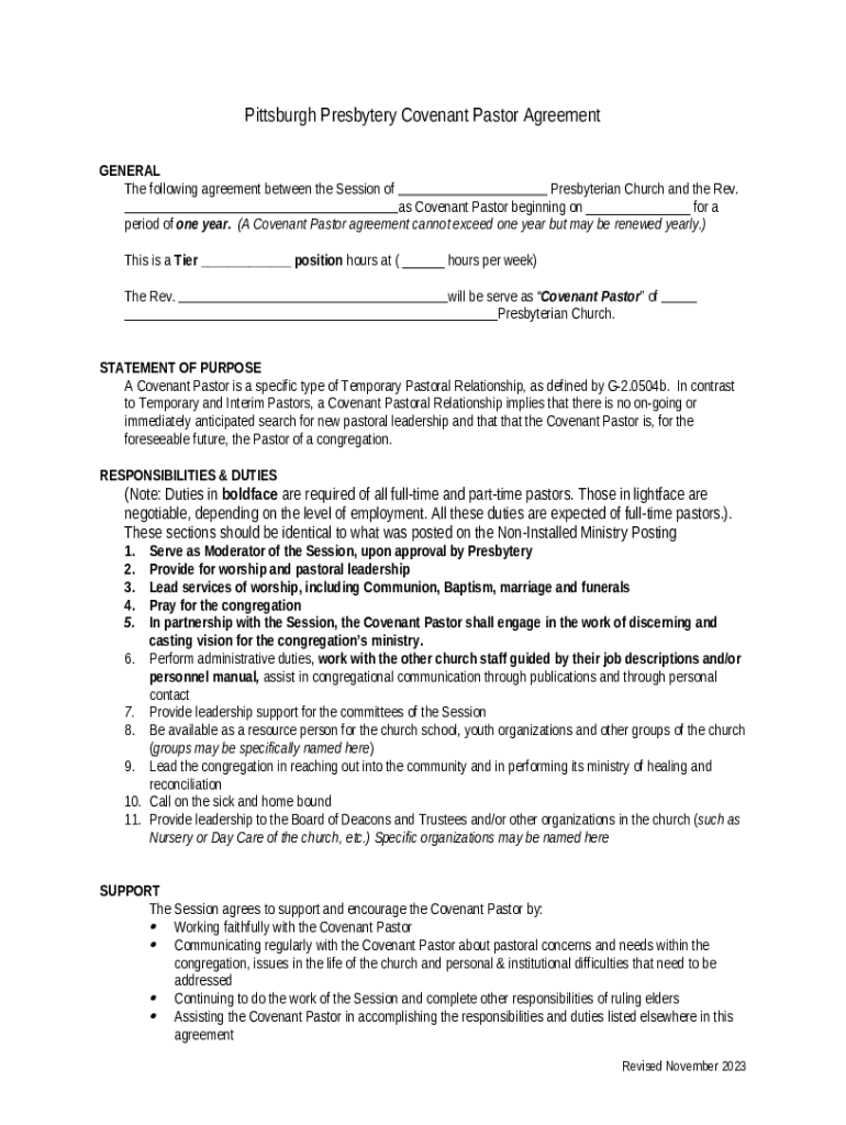 commissioned pastor (cp) contract worksheet Doc Template | pdfFiller