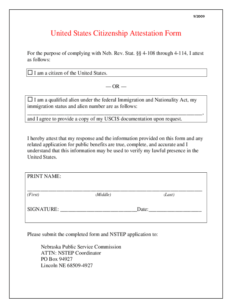 Fillable Online psc nebraska Explanation of U.S. Citizen Attestation ...