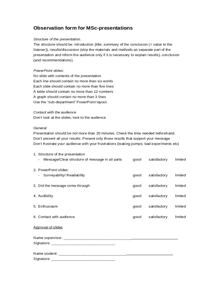 Observation for MSc-presentations Doc Template | pdfFiller