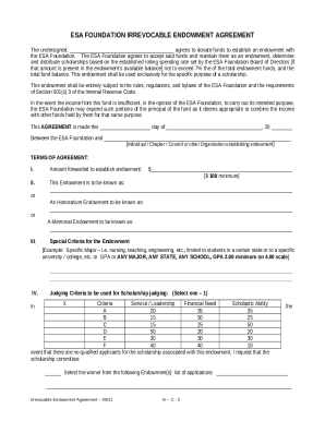 esa foundation irrevocable endowment agreement Doc Template | pdfFiller