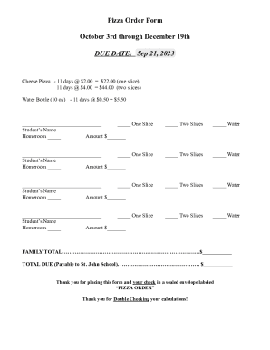 Fillable Online Pizza Order Form October 3rd through December 19th ...