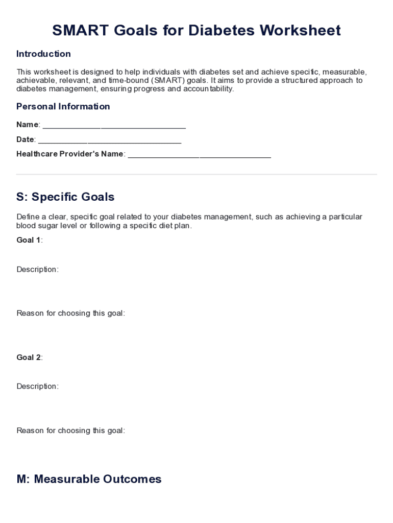 Fillable Online SMART Goals For Diabetes Template PDF. Explore our ...