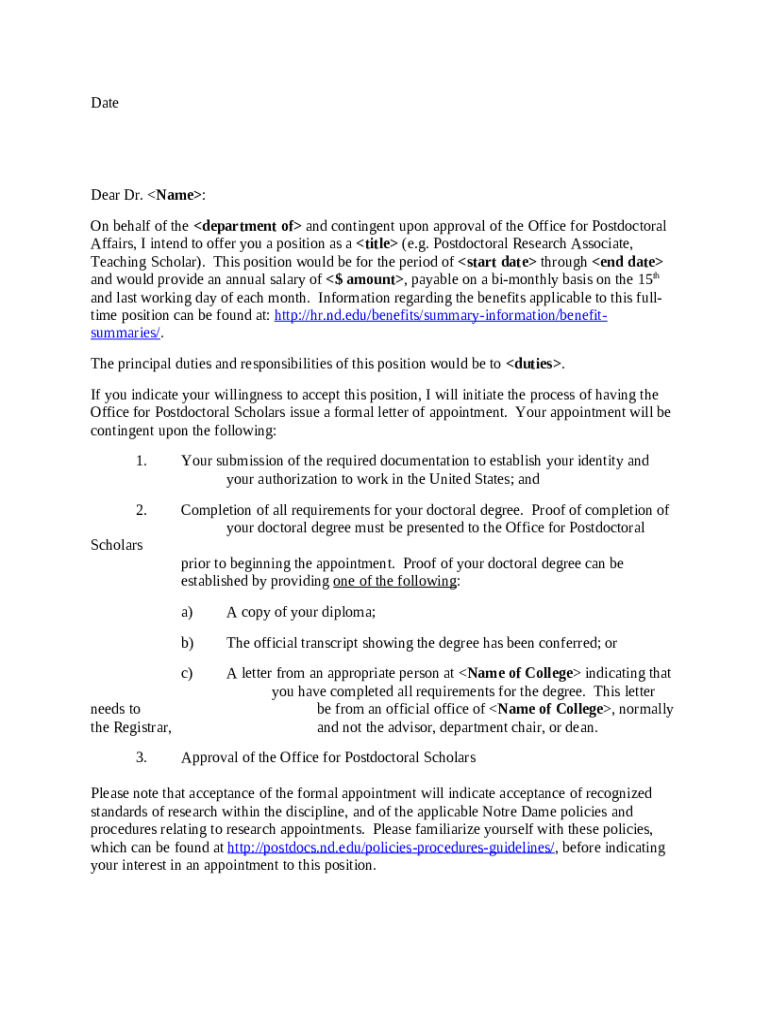 Intent to Offer LetterFaculty - Office of Postdoctoral Affairs ...