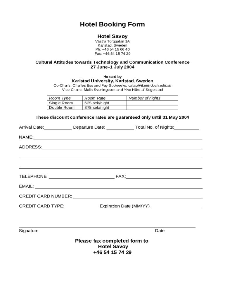 Savoy Hotel Booking Doc Template | pdfFiller