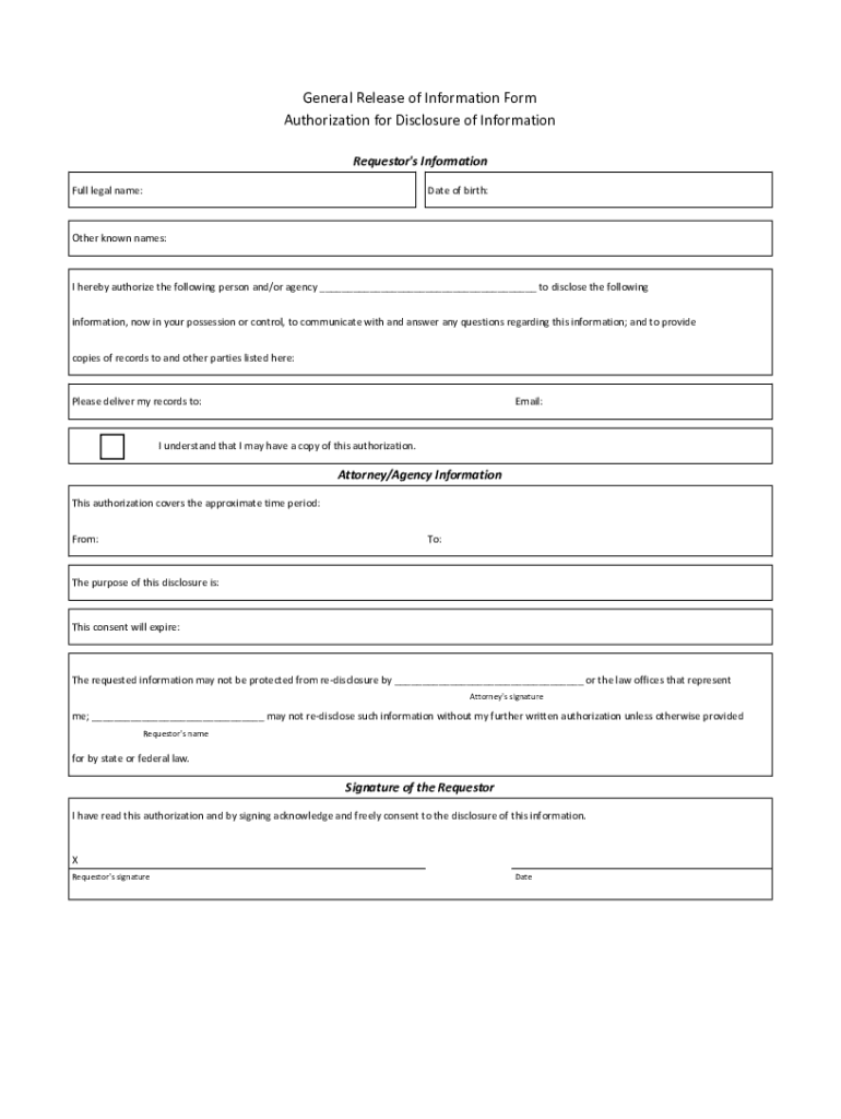 Fillable Online Release of General Information Authorization Form Fax ...