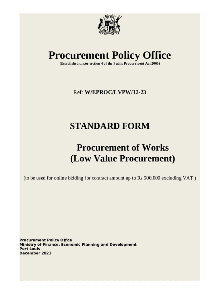 Low Value Procurement for Other Services(Ref - ppo govmu Doc Template | pdfFiller