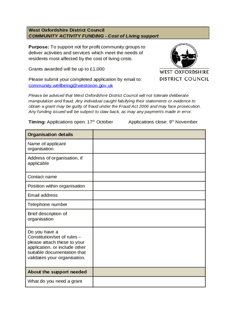community-activity-grant-cost-of-living-application-- ... Doc Template ...