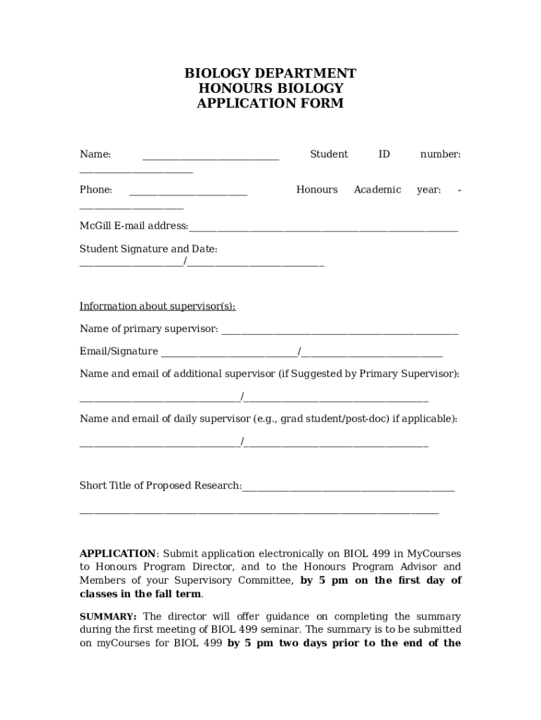 HONOURS BIOLOGY Doc Template | pdfFiller