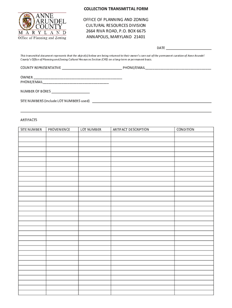 Fillable Online collection transmittal form office of planning and ...