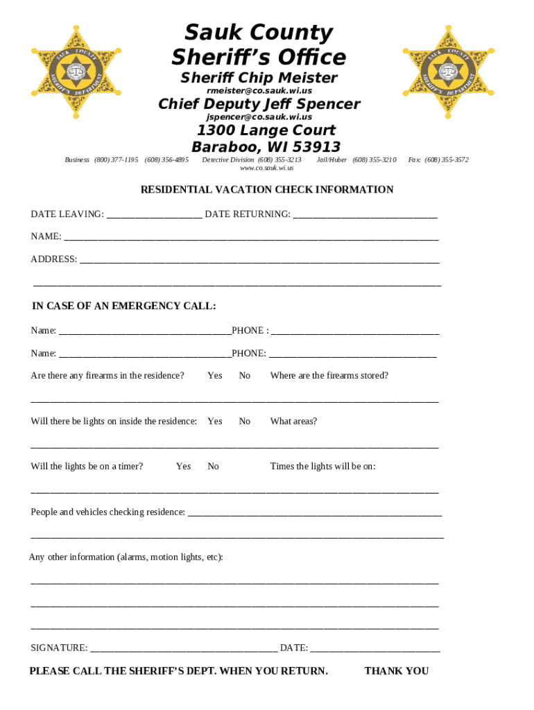 Sauk County Sheriff's Office Sheriff Chip Meister Doc Template | pdfFiller