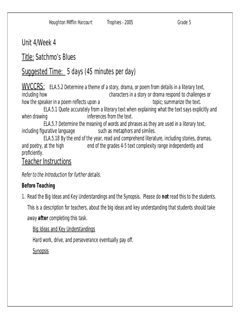 Approximate Time Frames per Unit Module 4 Weeks ... Doc Template ...