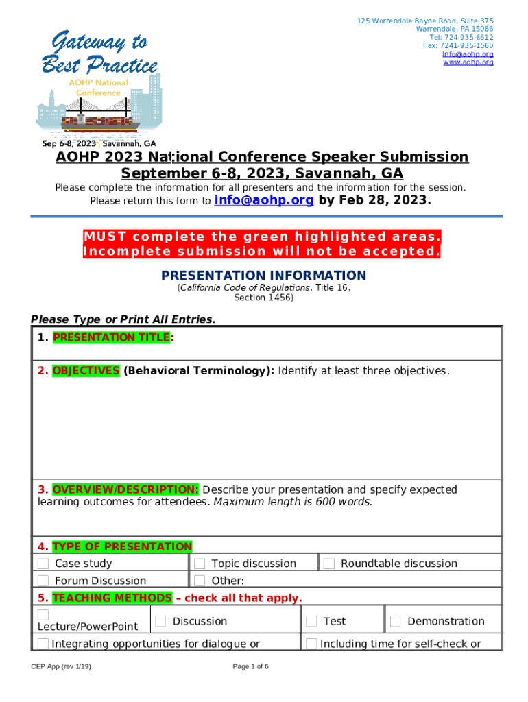 AOHP Conference - Registration Doc Template | pdfFiller