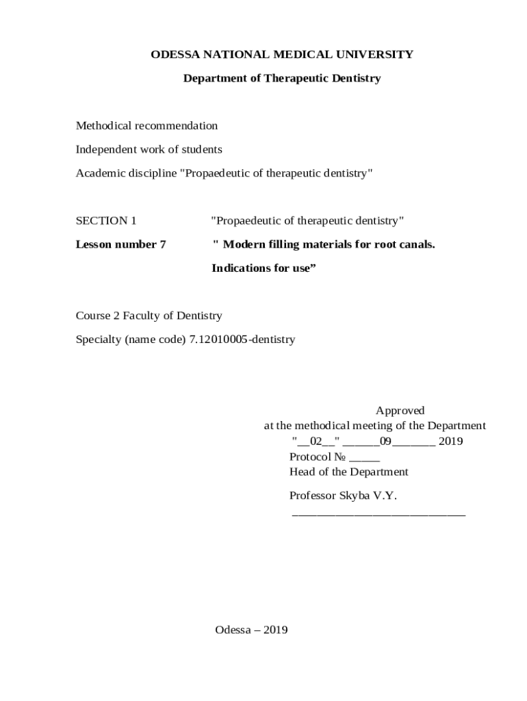 Department of Therapeutic Dentistry Syllabus course " ... Doc Template ...