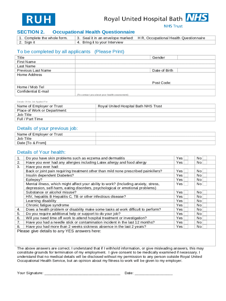 Guidance to complete Section 2 - Occupational Health ... Doc Template ...