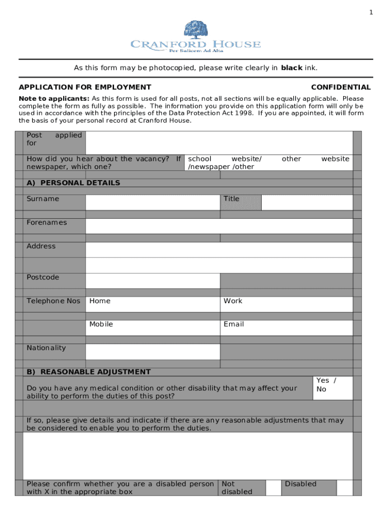 Example employer application 2 Doc Template | pdfFiller