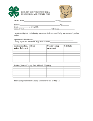 POULTRY IDENTIFICATION Doc Template | pdfFiller