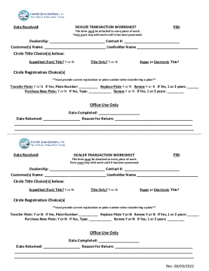 Fillable Online DEALER TRANSACTION DETAIL WORKSHEET Fax Email Print - pdfFiller