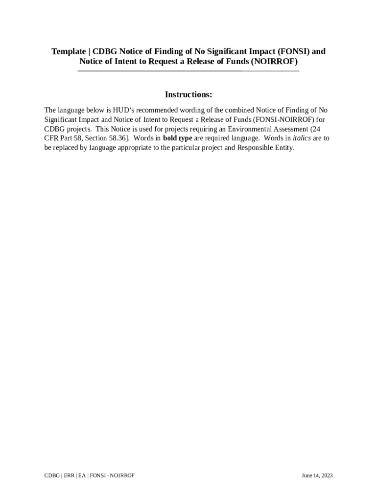 Template CDBG Notice of Finding of No Significant Impact (FONSI) and ...
