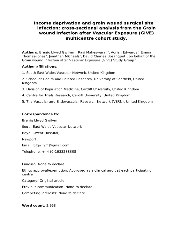 Income Deprivation and Groin Wound Surgical Site Infection - openaccess ...